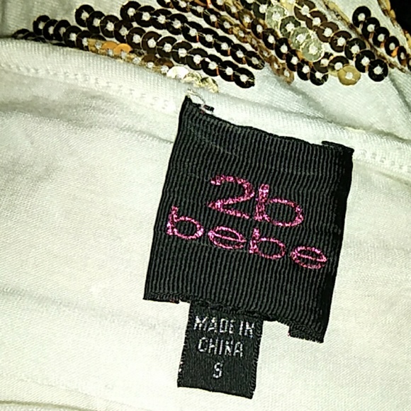 2B Bebe | Tops | 2b Bebe White With Gold Sequin Design Topsmall | Poshmark